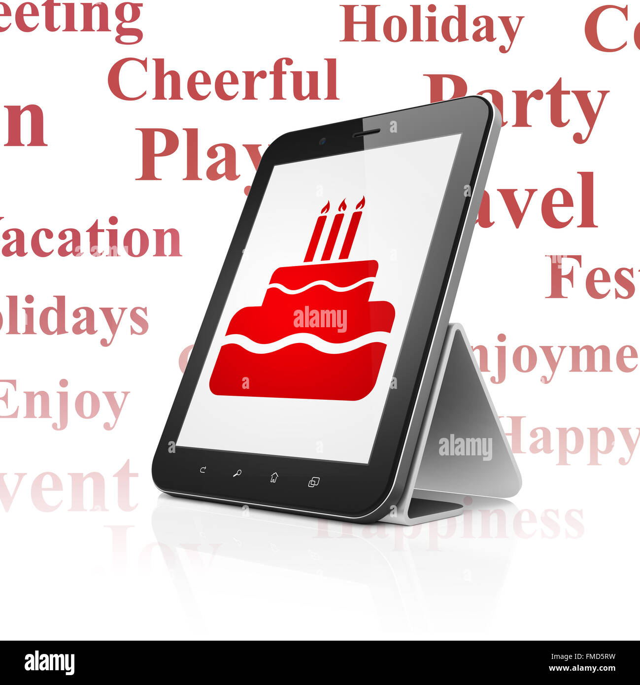 Entertainment, concept: Tablet Computer with Cake on display Stock ...