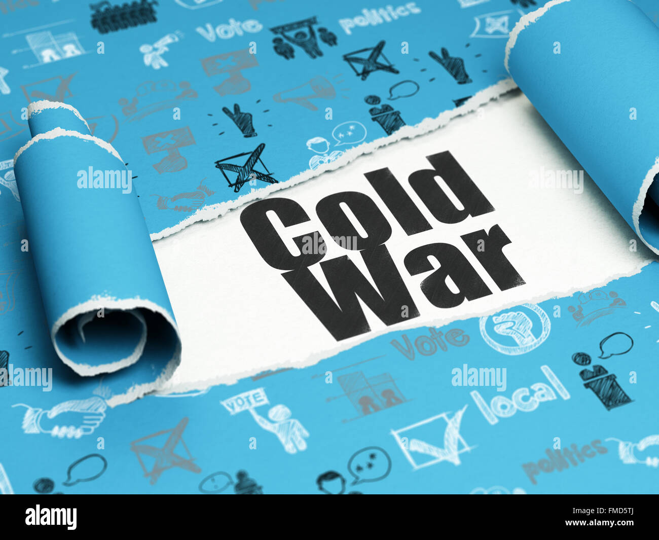 Political concept: black text Cold War under the piece of torn paper ...