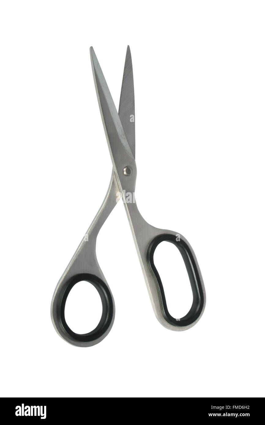 Modern metal scissors on a white background Stock Photo - Alamy