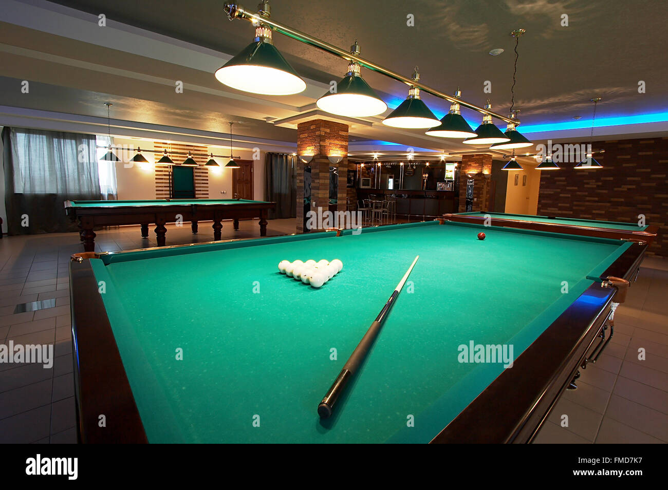 Table for game in billiards in modern hotel Stock Photo - Alamy