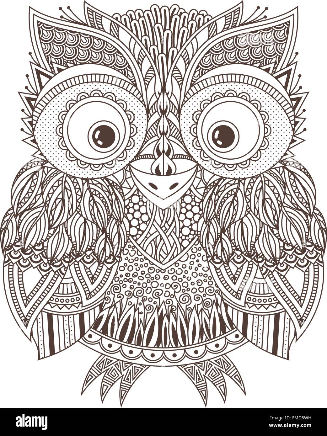 Vector zentangle owl illustration. Ornate patterned bird Stock Vector ...