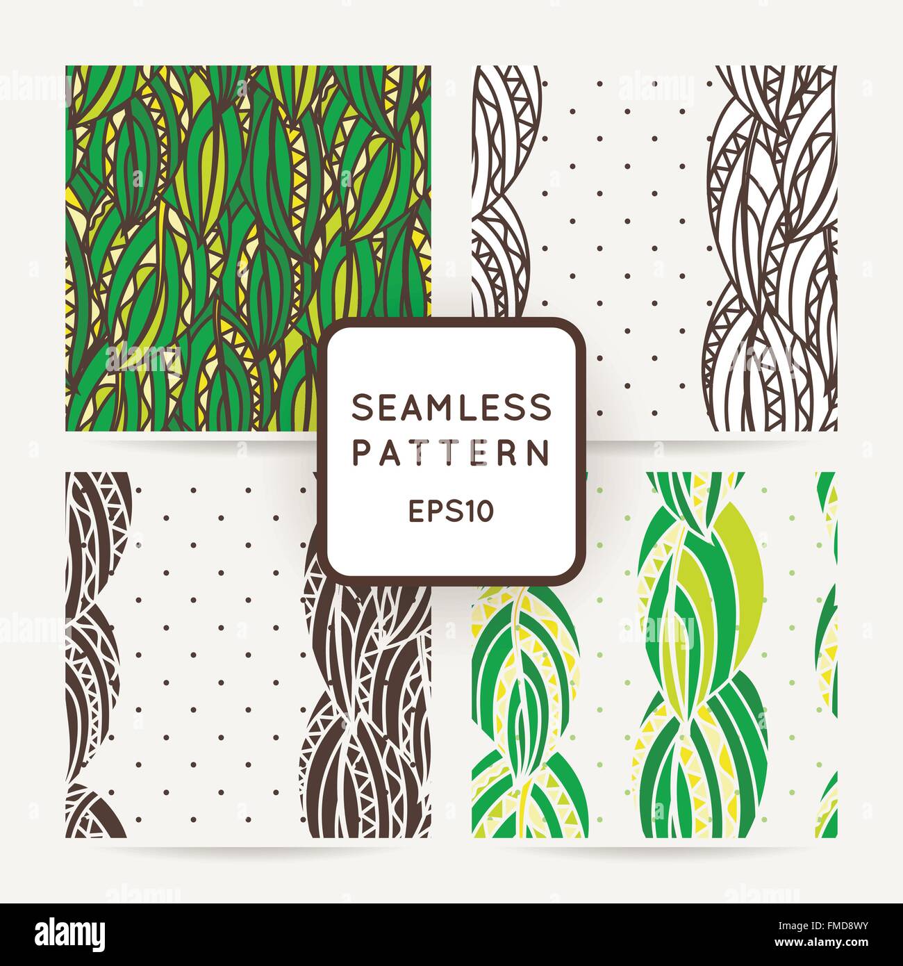 Set of four seamless decorative patterns with zentangle leaves Stock ...