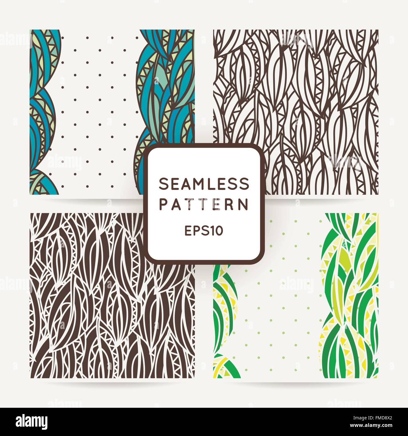 Set of four seamless decorative patterns with zentangle leaves Stock ...