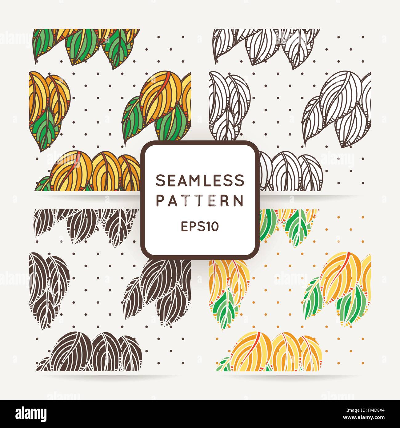 Set of four seamless decorative patterns with zentangle leaves Stock ...