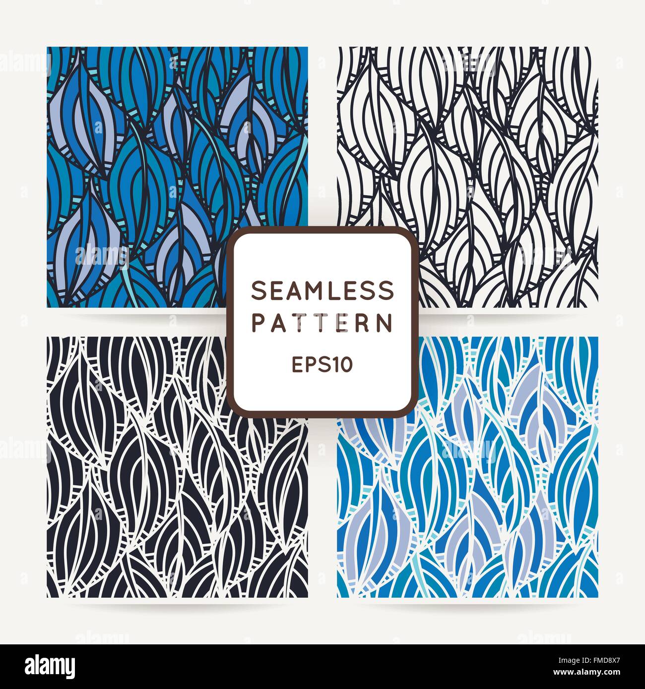 Set of four seamless decorative patterns with zentangle leaves Stock ...