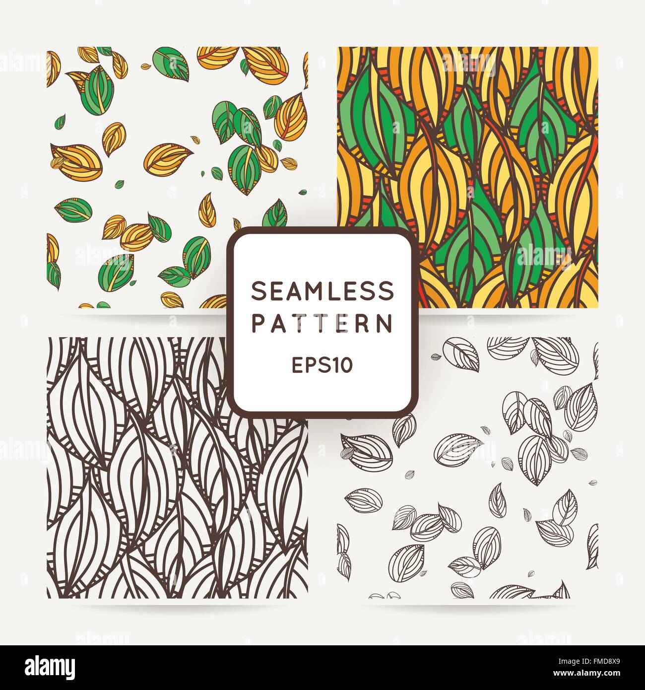 Set of four seamless decorative patterns with zentangle leaves Stock ...