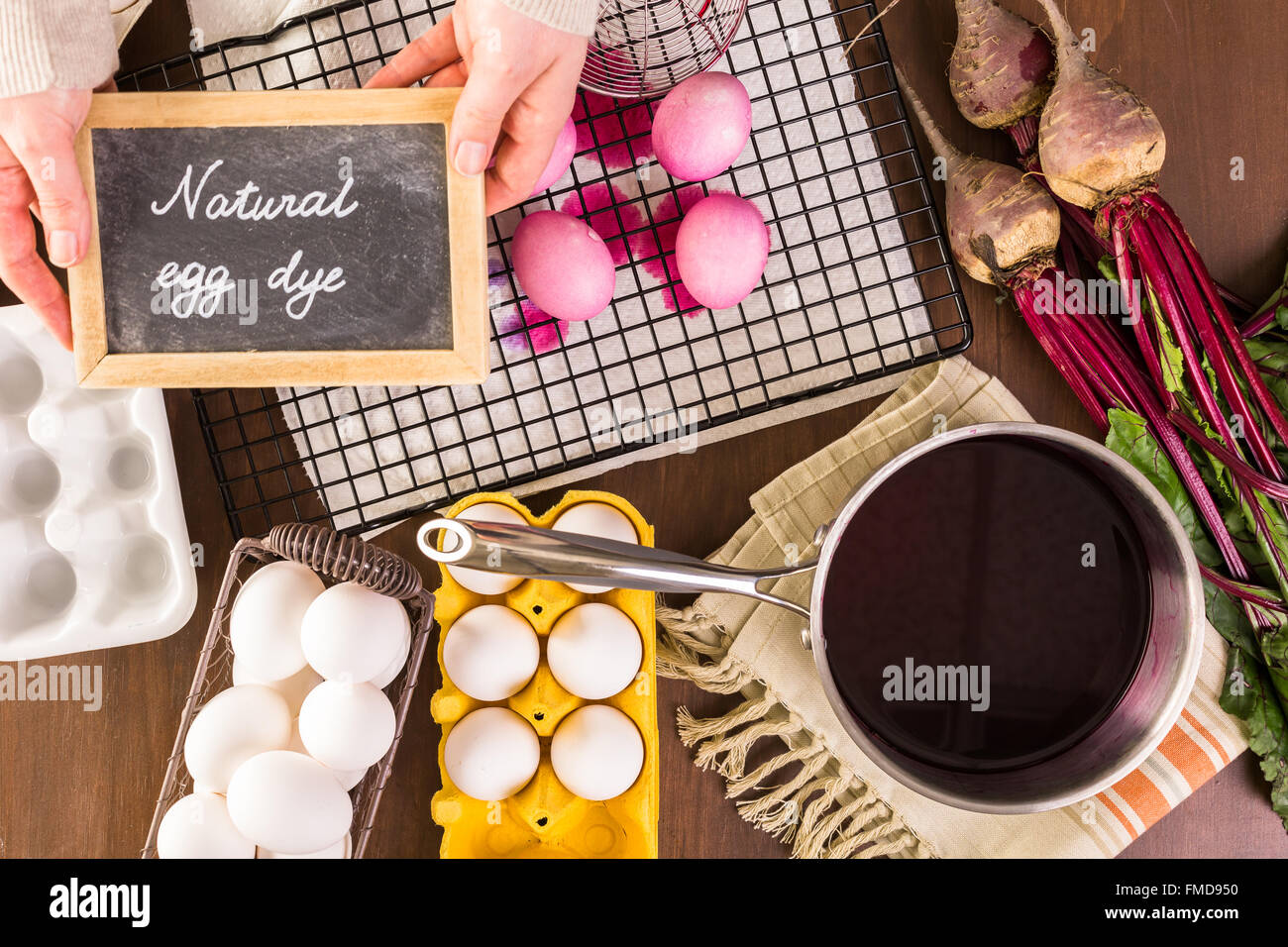 Dyeing Easter eggs with natural dye colors Stock Photo - Alamy