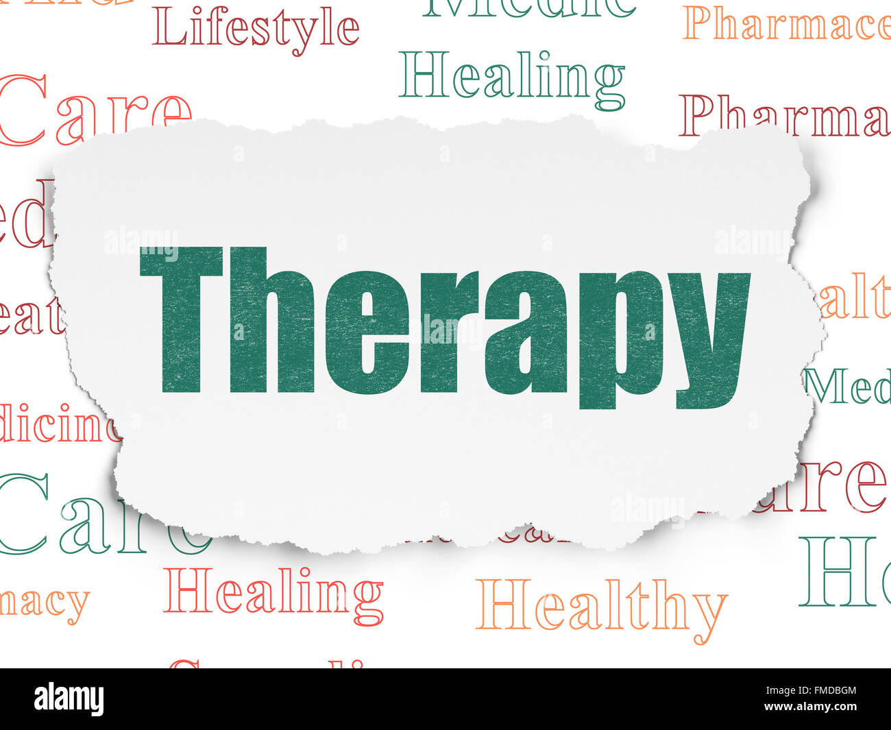 Medicine concept: Painted green text Therapy on Torn Paper background ...