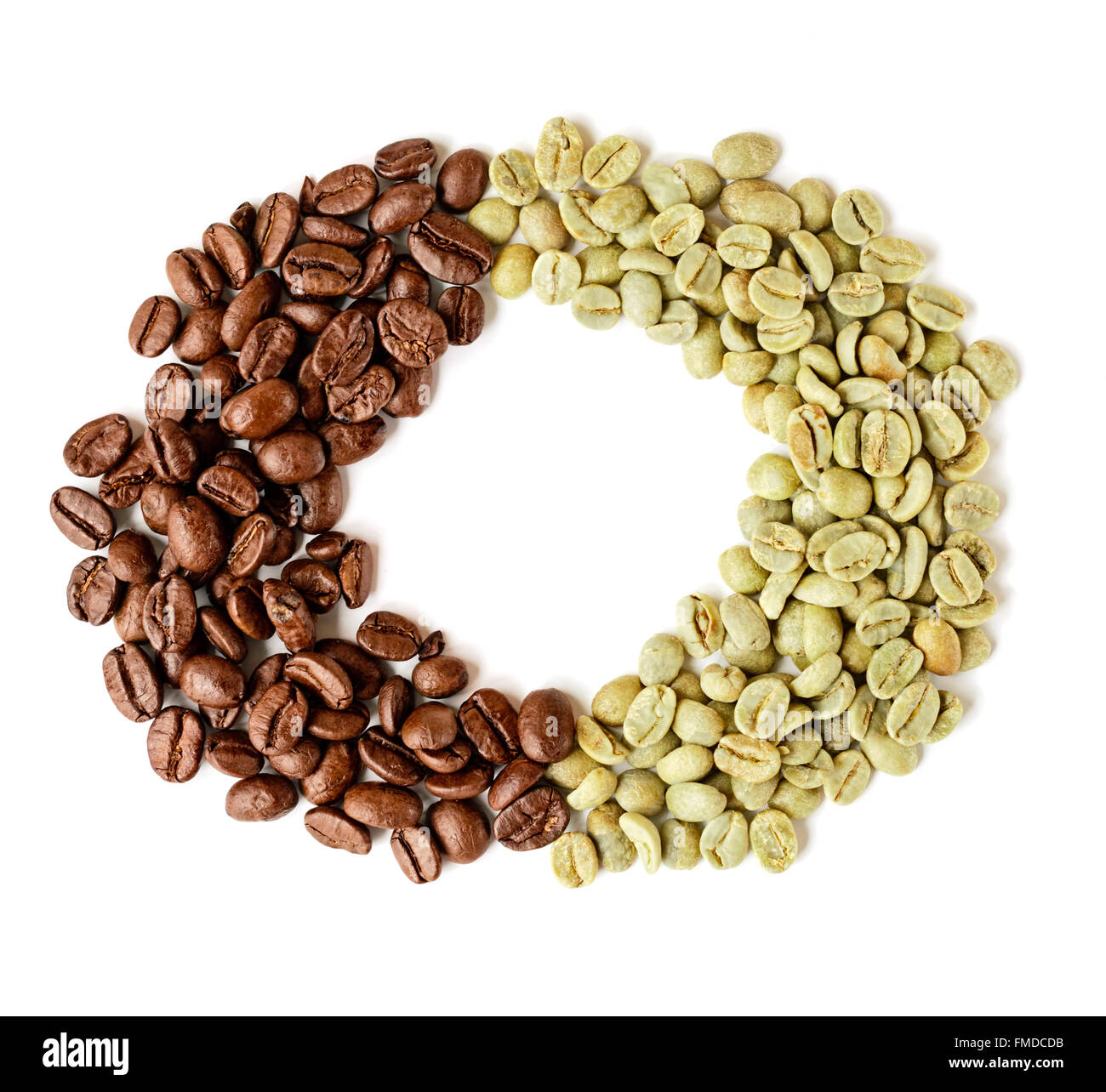 Circle made of raw and roasted coffee beans isolated on white Stock ...