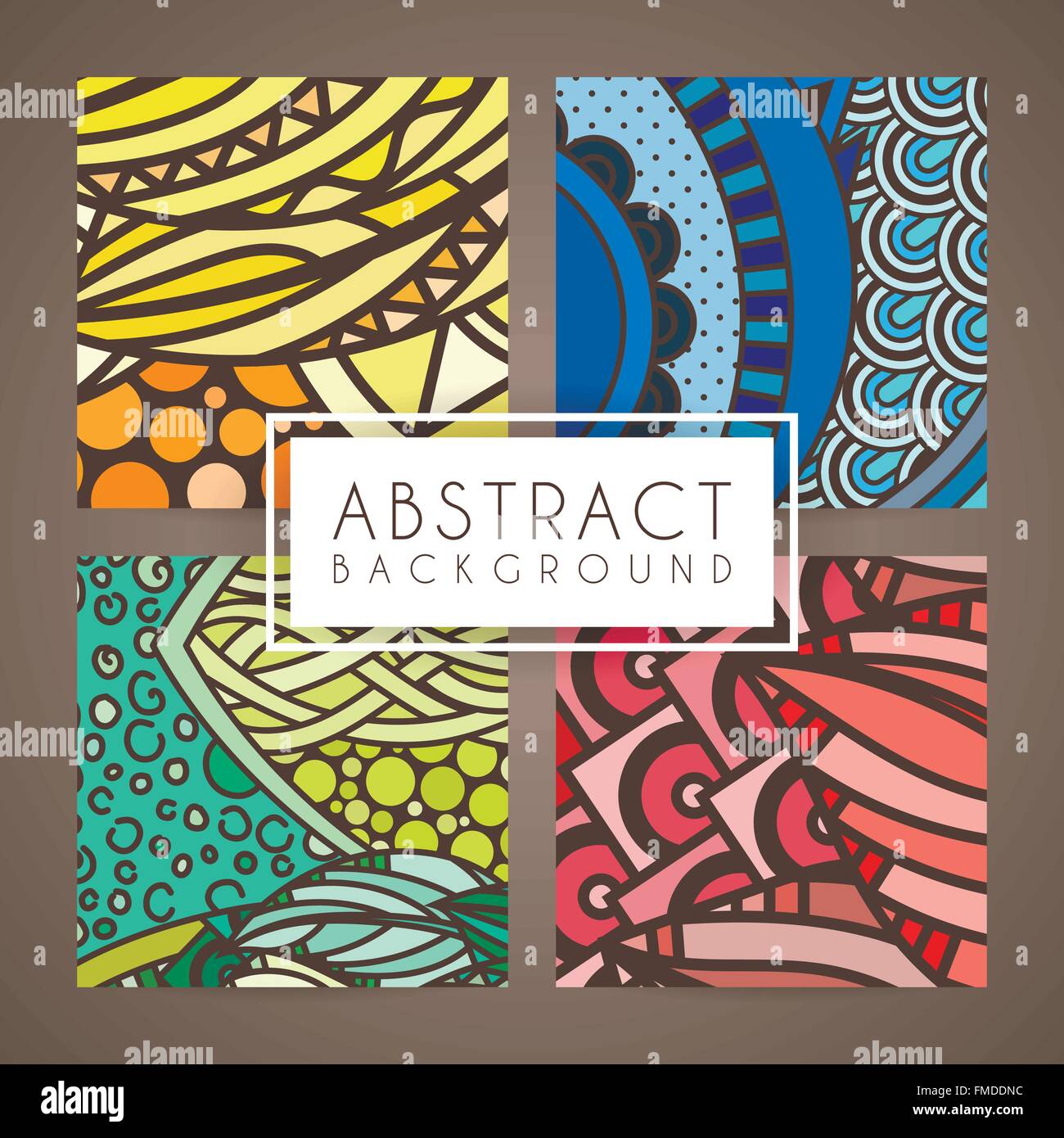 Set of four vector colorful intricate patterns. Doodle. Zentangle Stock ...