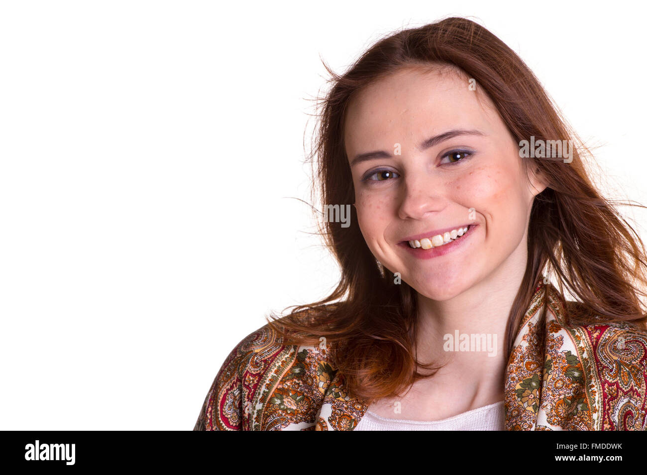 Red hair girl portrait, isolated on white Stock Photo - Alamy