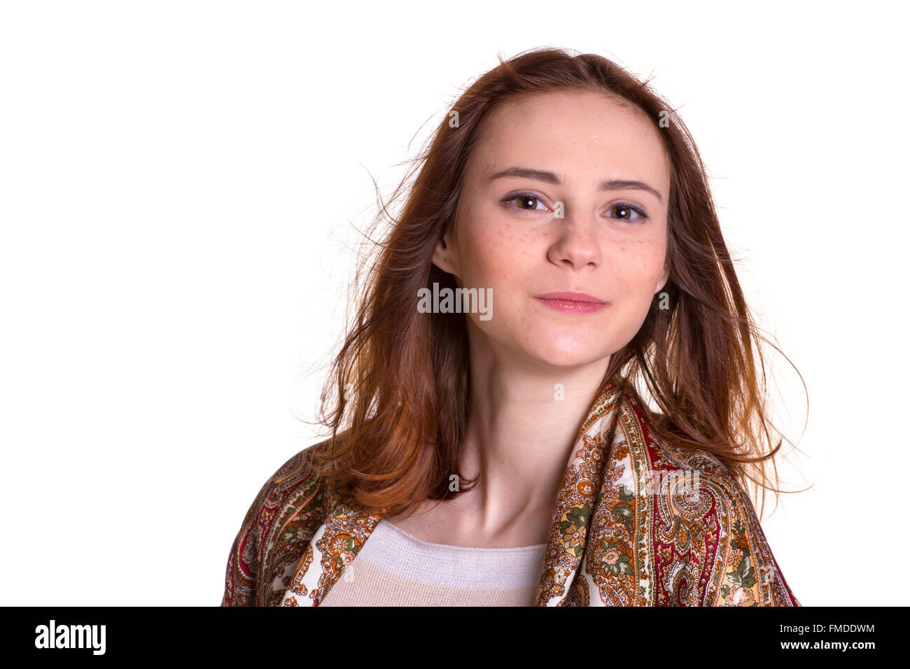 Red hair girl portrait, isolated on white Stock Photo - Alamy