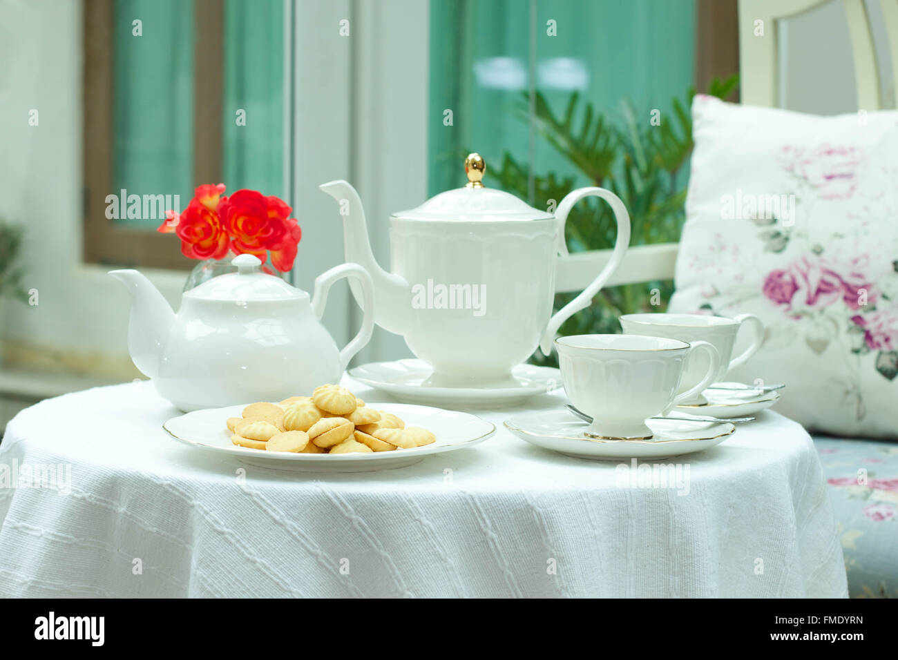 Taditional afternoon tea and biscuits in the glass house Stock Photo ...