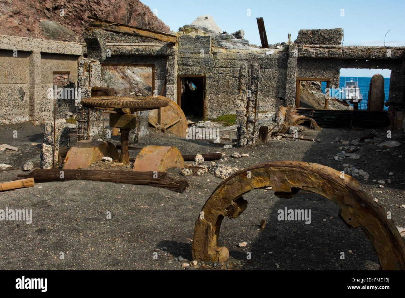 Sulfur mining relict on the active volcano White Island off the coast ...