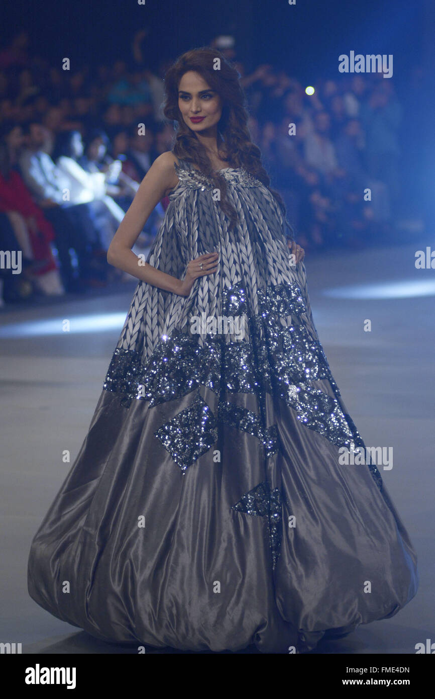 Lahore, Pakistan. 11th Mar, 2016. Pakistani model presents creations by ...
