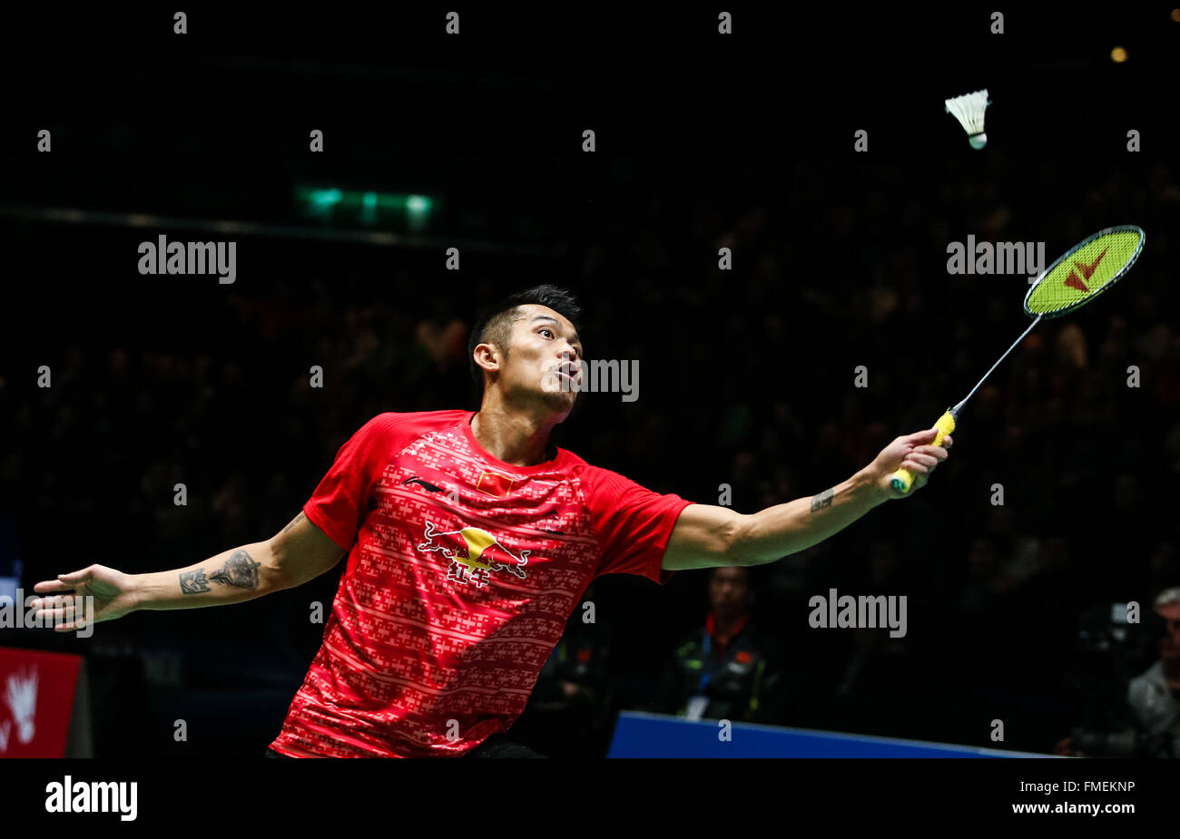 Birmingham. 11th Mar, 2016. Lin Dan of China competes during the men's ...