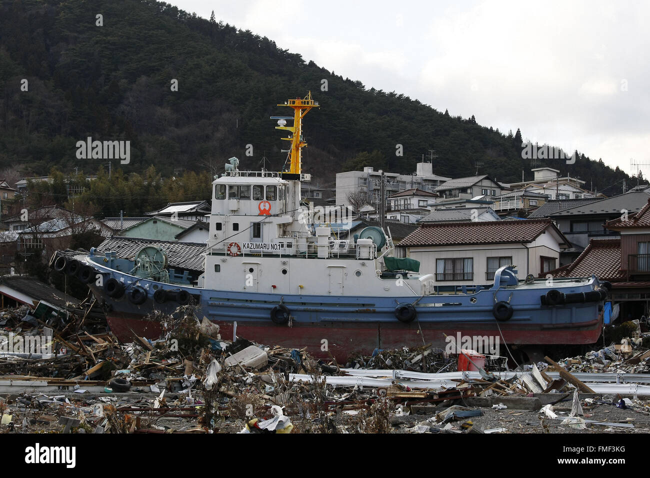 Ofunato, Iwate Prefecture, Japan. 23rd Mar, 2011. A View of debris and ...