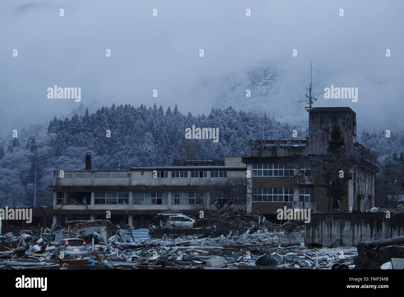 Sanriku, Iwate Prefecture, Japan. 24th Mar, 2011. Snow falling on ...