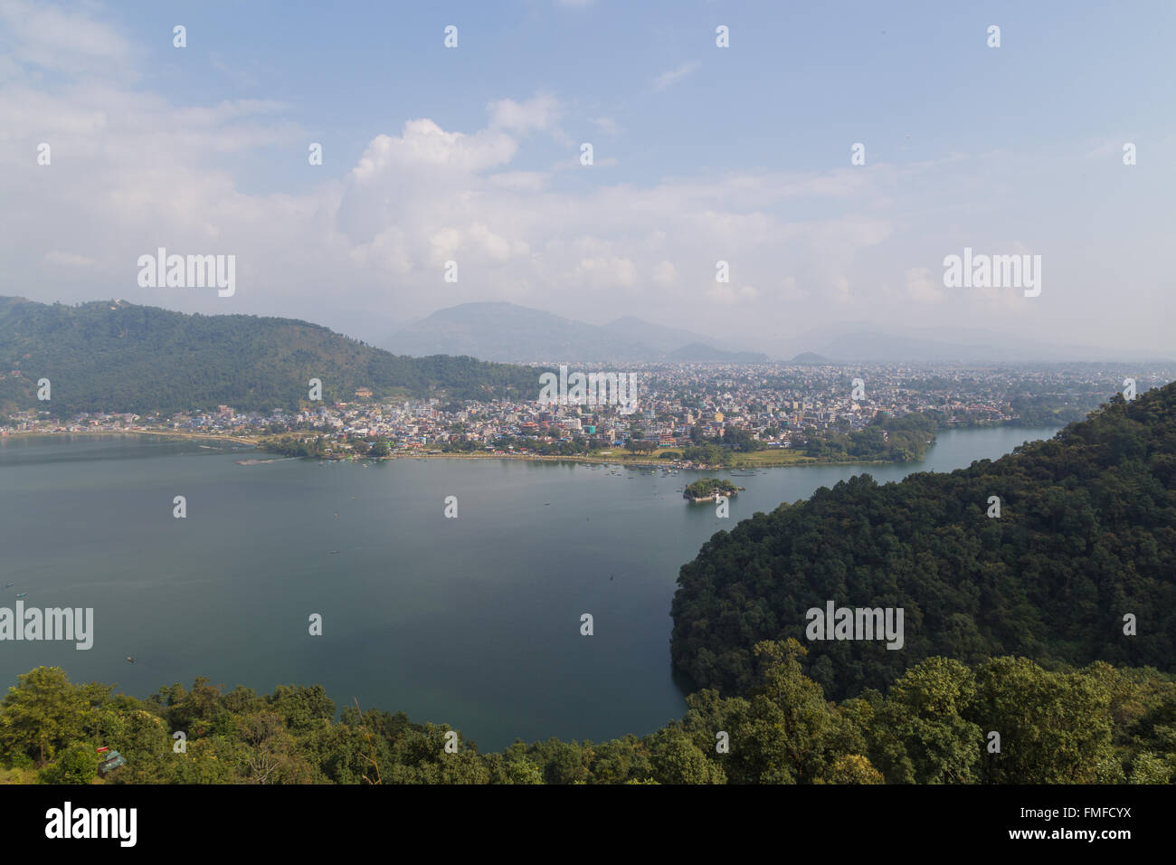 Pokhara Lakeside and Fewa Tal view from the walkway towards the World ...