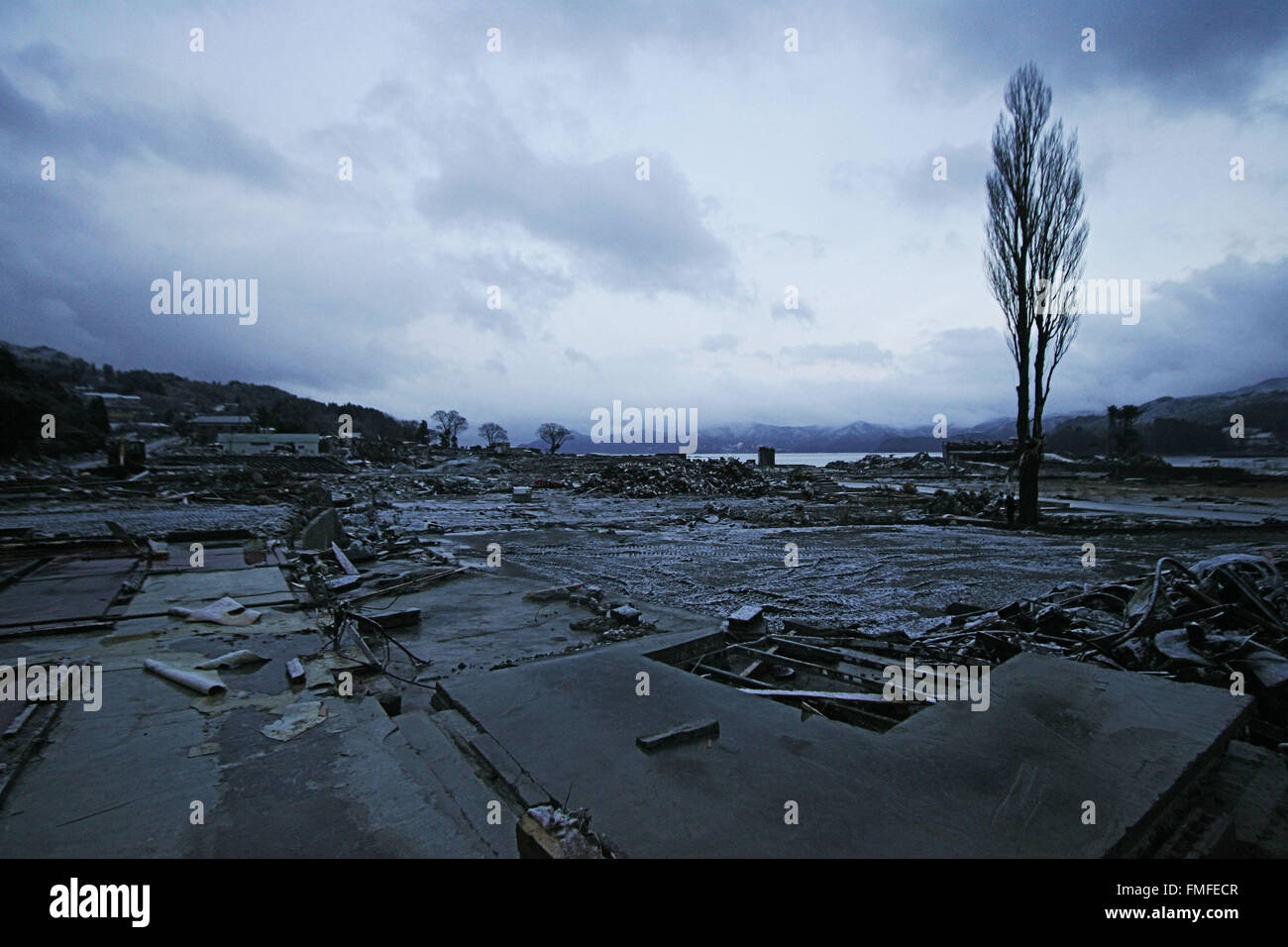 Sanriku, Iwate Prefecture, Japan. 24th Mar, 2011. Snow falling on ...