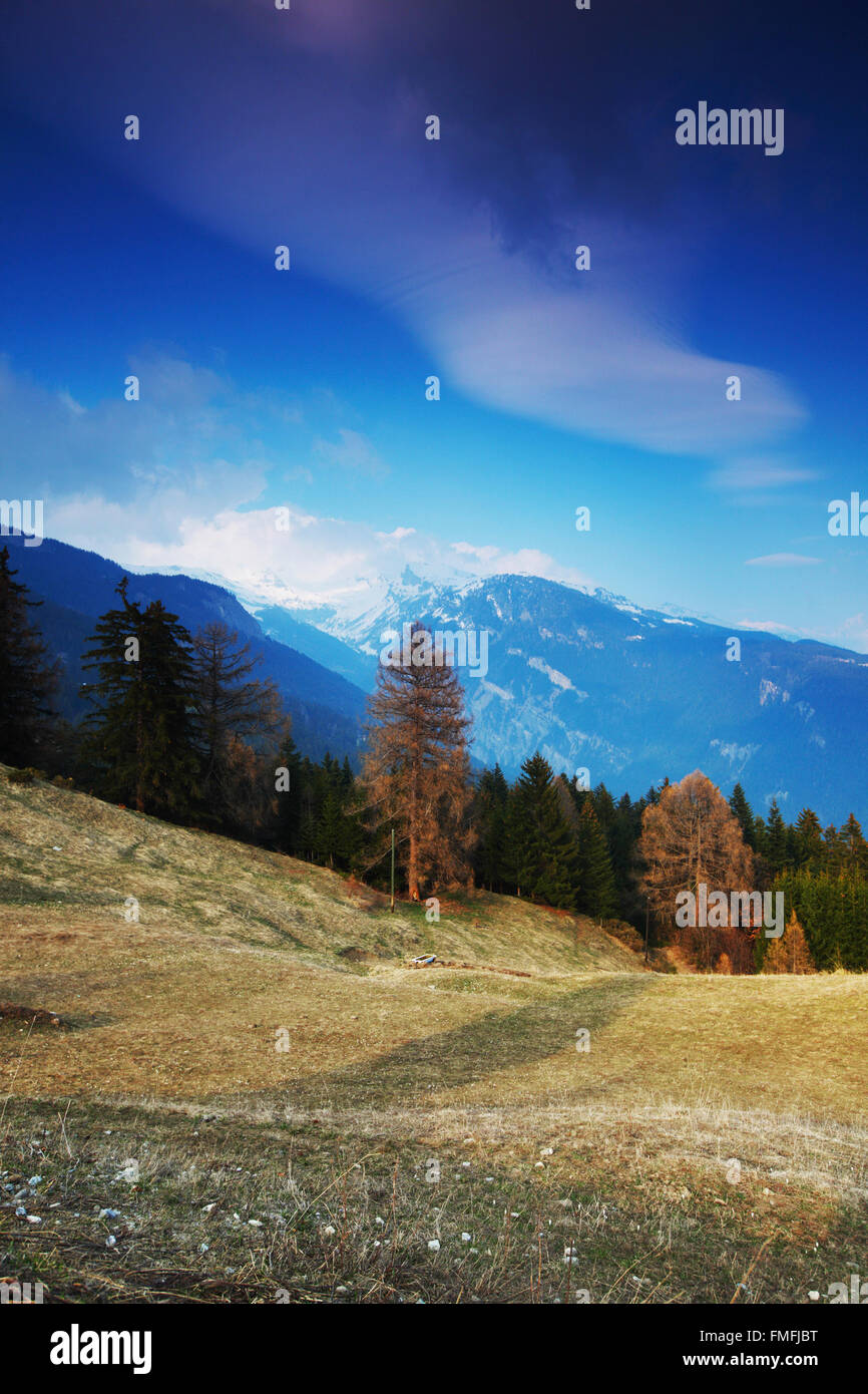 spring alps mountains scene background Stock Photo - Alamy