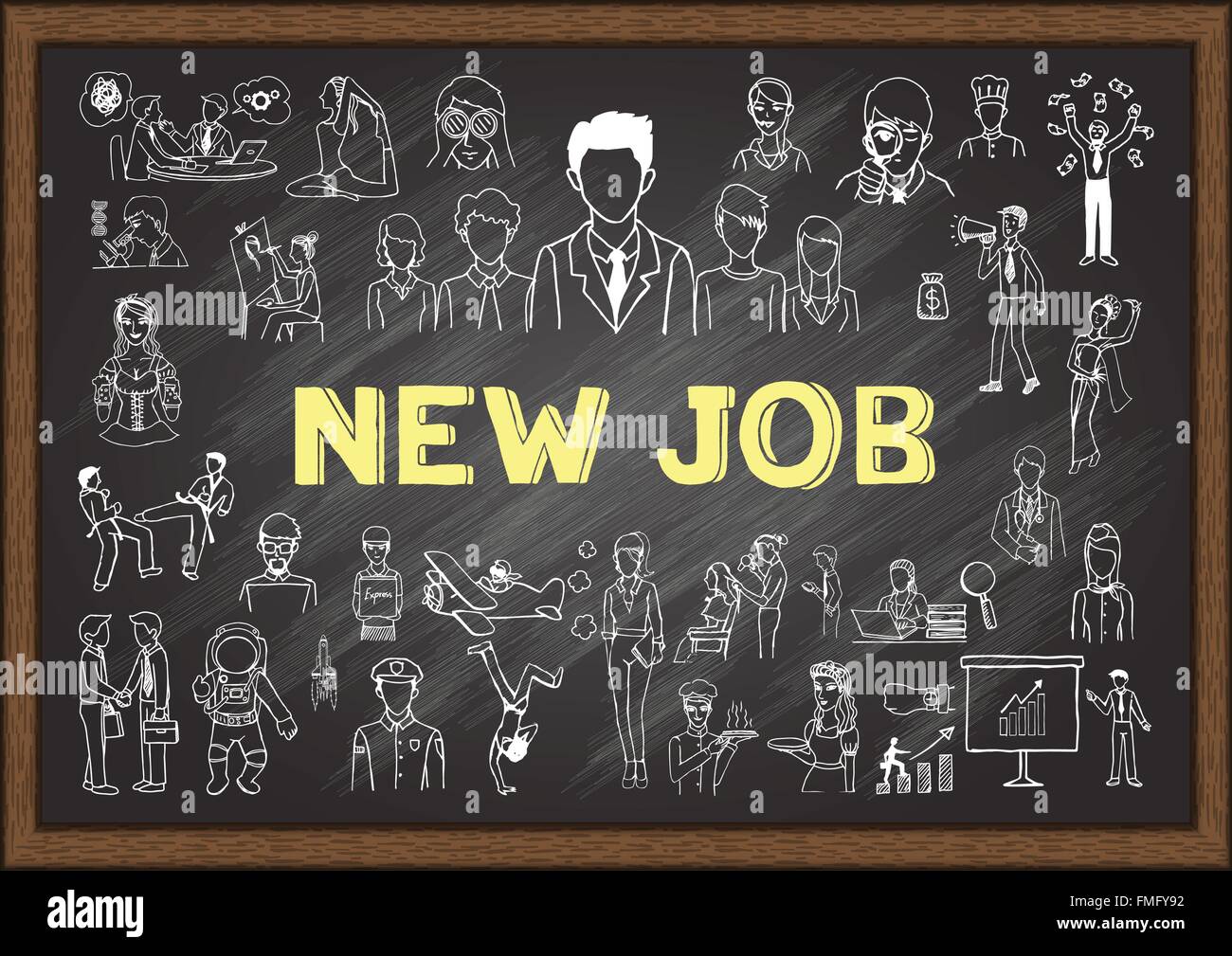 Doodle about new job on chalkboard hi-res stock photography and images ...
