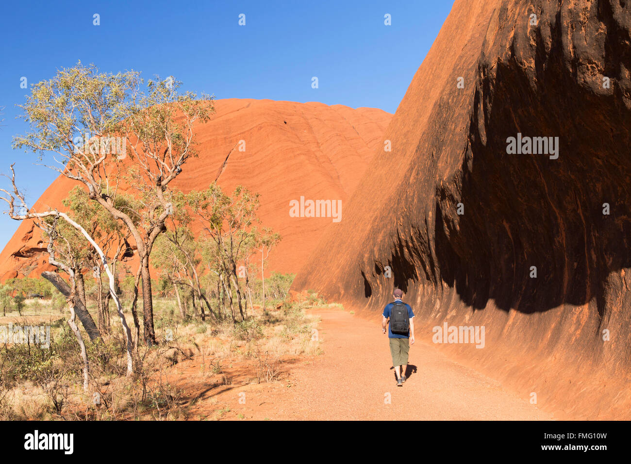 Man hiking at Uluru (UNESCO World Heritage Site), Uluru-Kata Tjuta ...