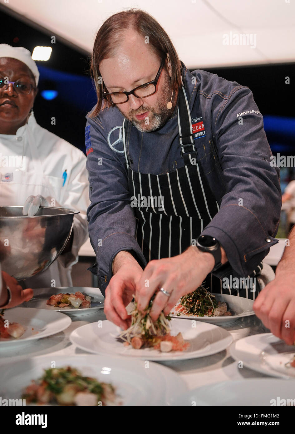 Los Angeles, USA. 11th Mar, 2016. Chef Wylie Dufresne prepares food as ...