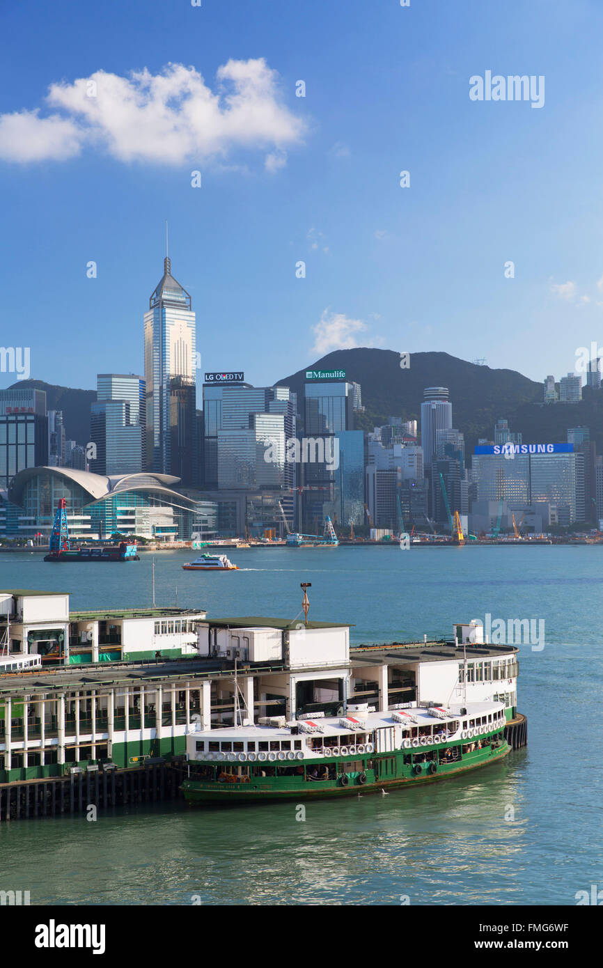 View of Star Ferry Terminal and Hong Kong Island skyline, Hong Kong ...