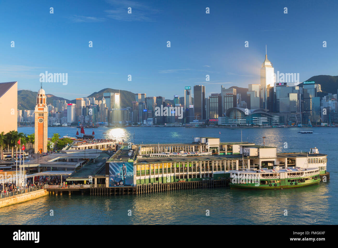 View of Star Ferry Terminal and Hong Kong Island skyline, Hong Kong ...