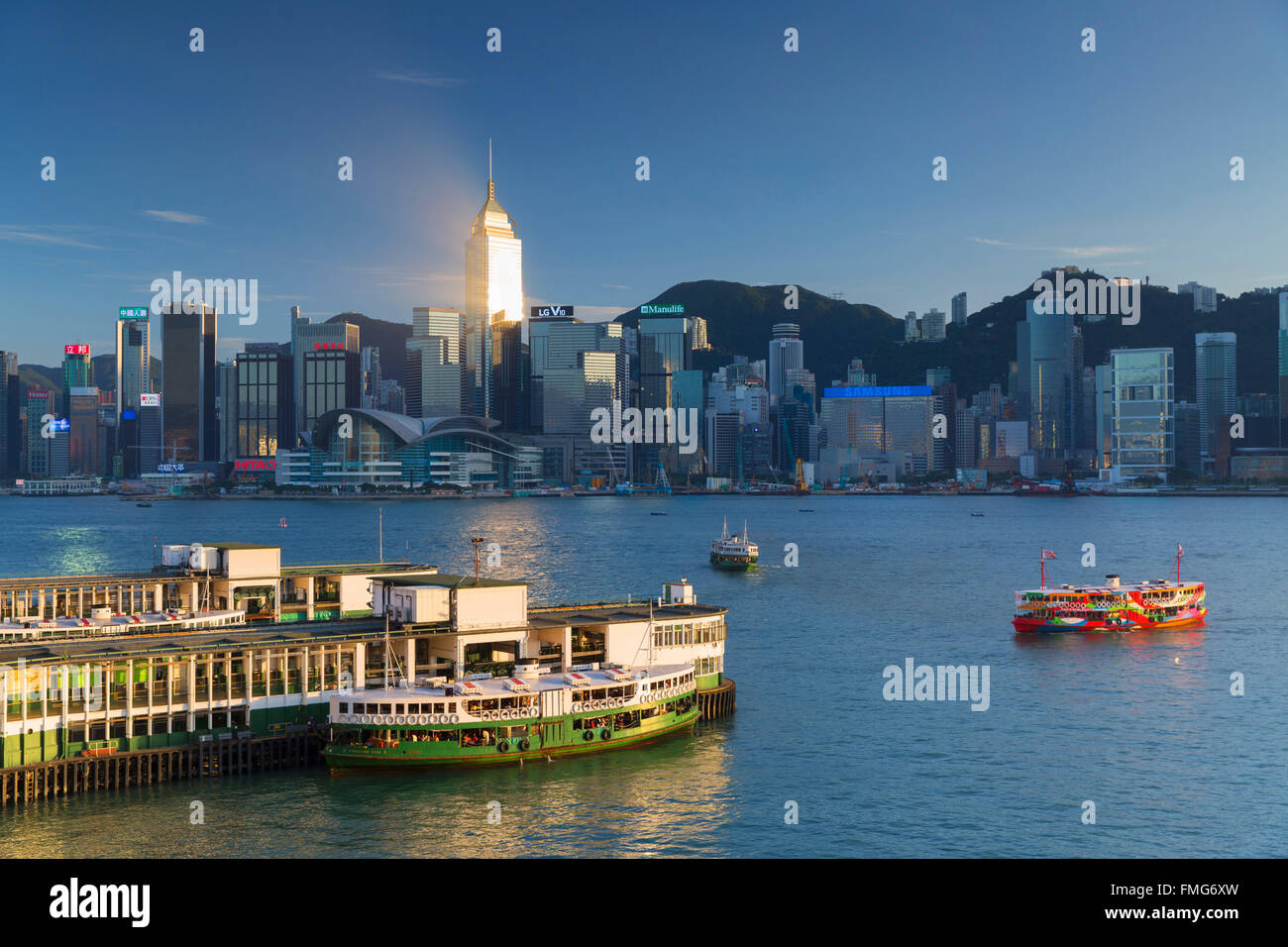 View of Star Ferry Terminal and Hong Kong Island skyline, Hong Kong ...