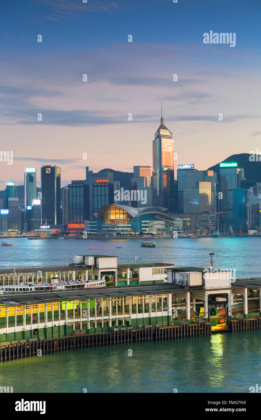 View of Star Ferry Terminal and Hong Kong Island skyline, Hong Kong ...