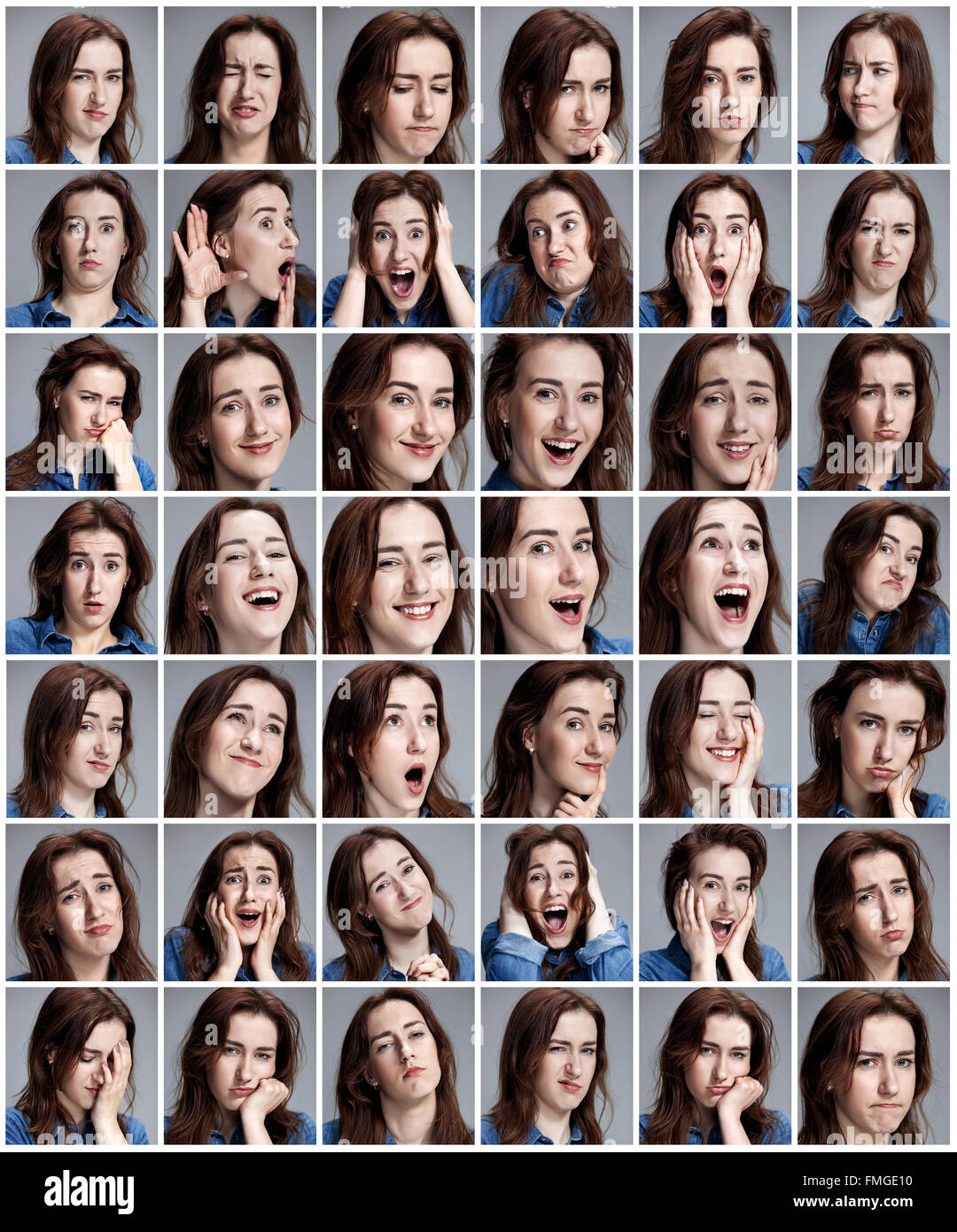 Set of young woman's portraits with different emotions Stock Photo - Alamy