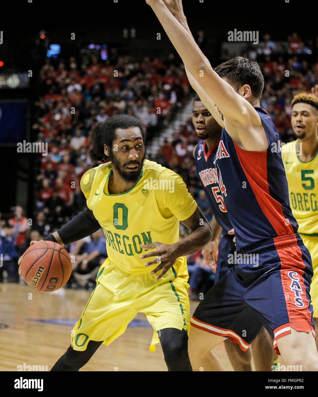 Las Vegas, NV, USA. 11th Mar, 2016. Oregon F # 0 Dwayne Benjamin scored ...