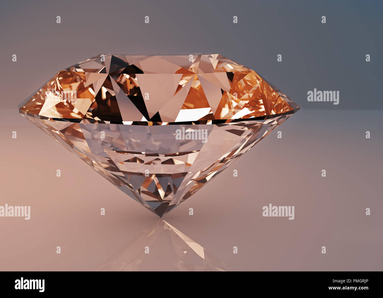 Large clear luxury diamond jewel with shadows and reflections on beige ...