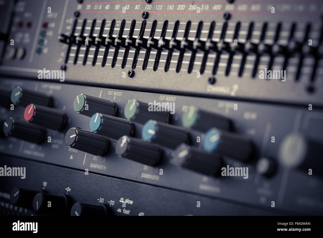 Color image of many buttons in a sound recording studio Stock Photo - Alamy