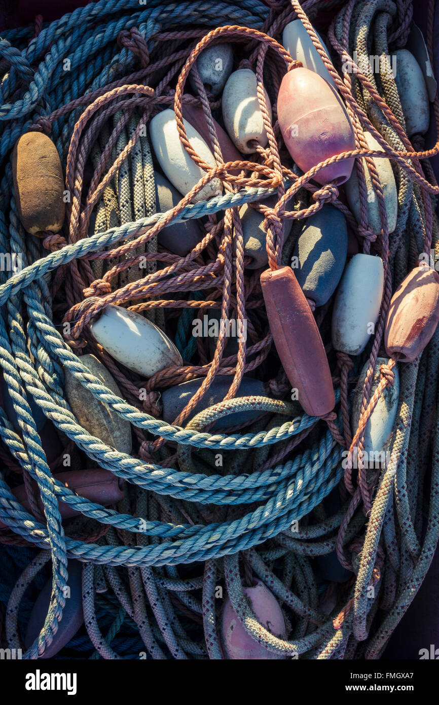 A close up of commercial fishing nets and equipment Stock Photo - Alamy