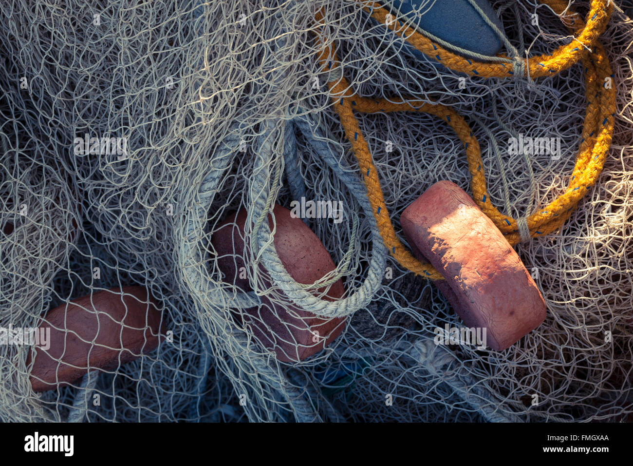A close up of commercial fishing nets and equipment Stock Photo - Alamy