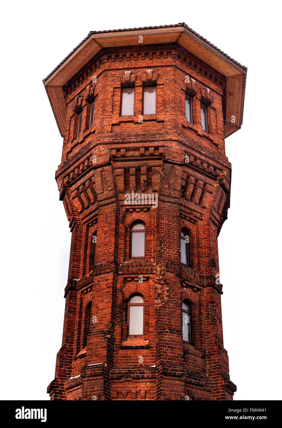 High brick tower isolated on white background Stock Photo - Alamy