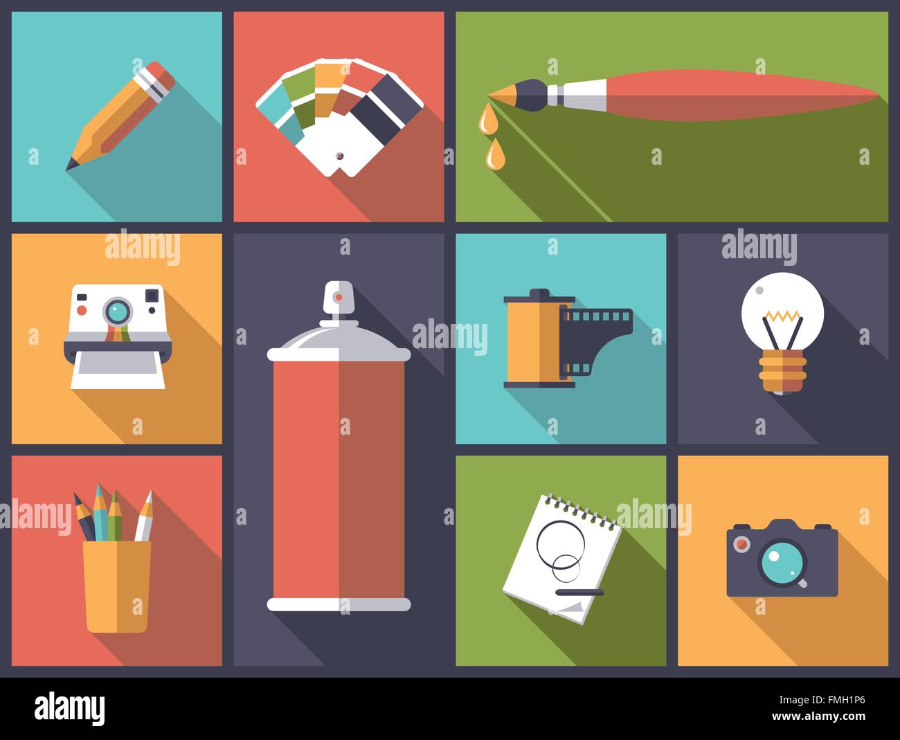 Flat design illustration with art, design and photography symbols Stock ...