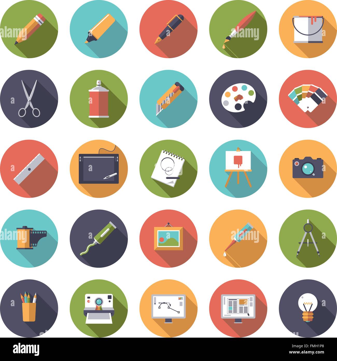 Collection of 25 flat design art and design related vector icons in ...