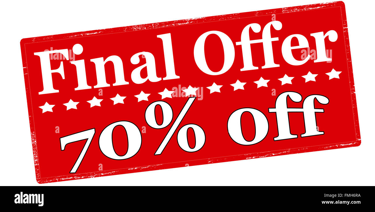 Rubber stamp with text final offer seventy percent off inside, vector ...