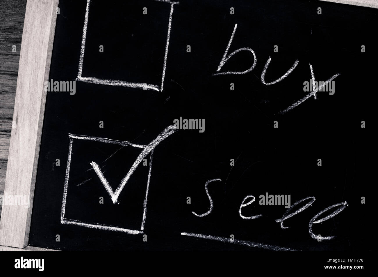 check boxes and text on a blackboard surface - black and white Stock ...