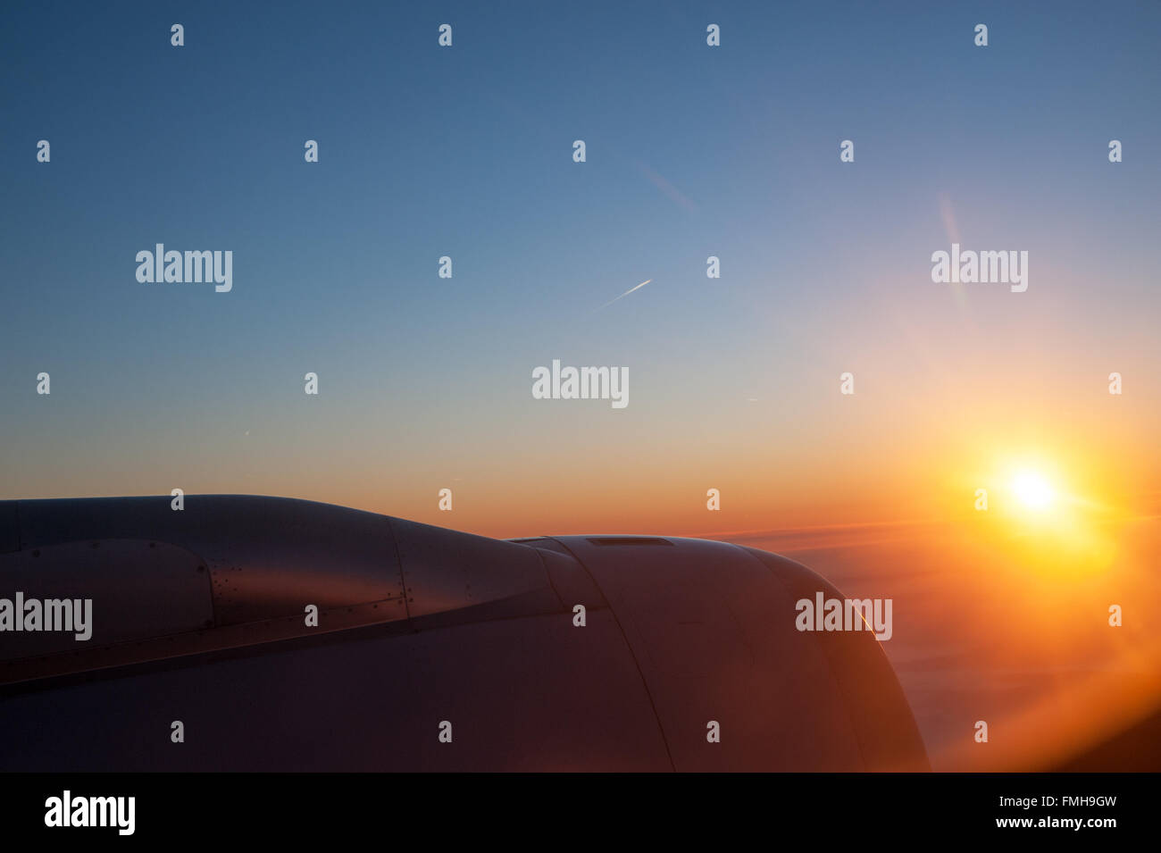 Aircraft jet engine with sunset close up flight Lufthansa's Airbus 321 ...