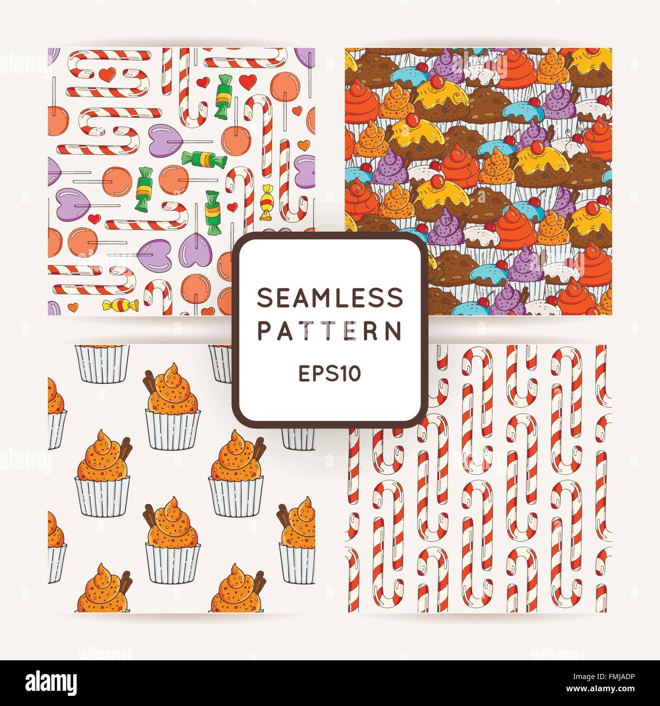 Set of Vector Candy, Bows and Muffins Seamless Patterns Stock Vector ...