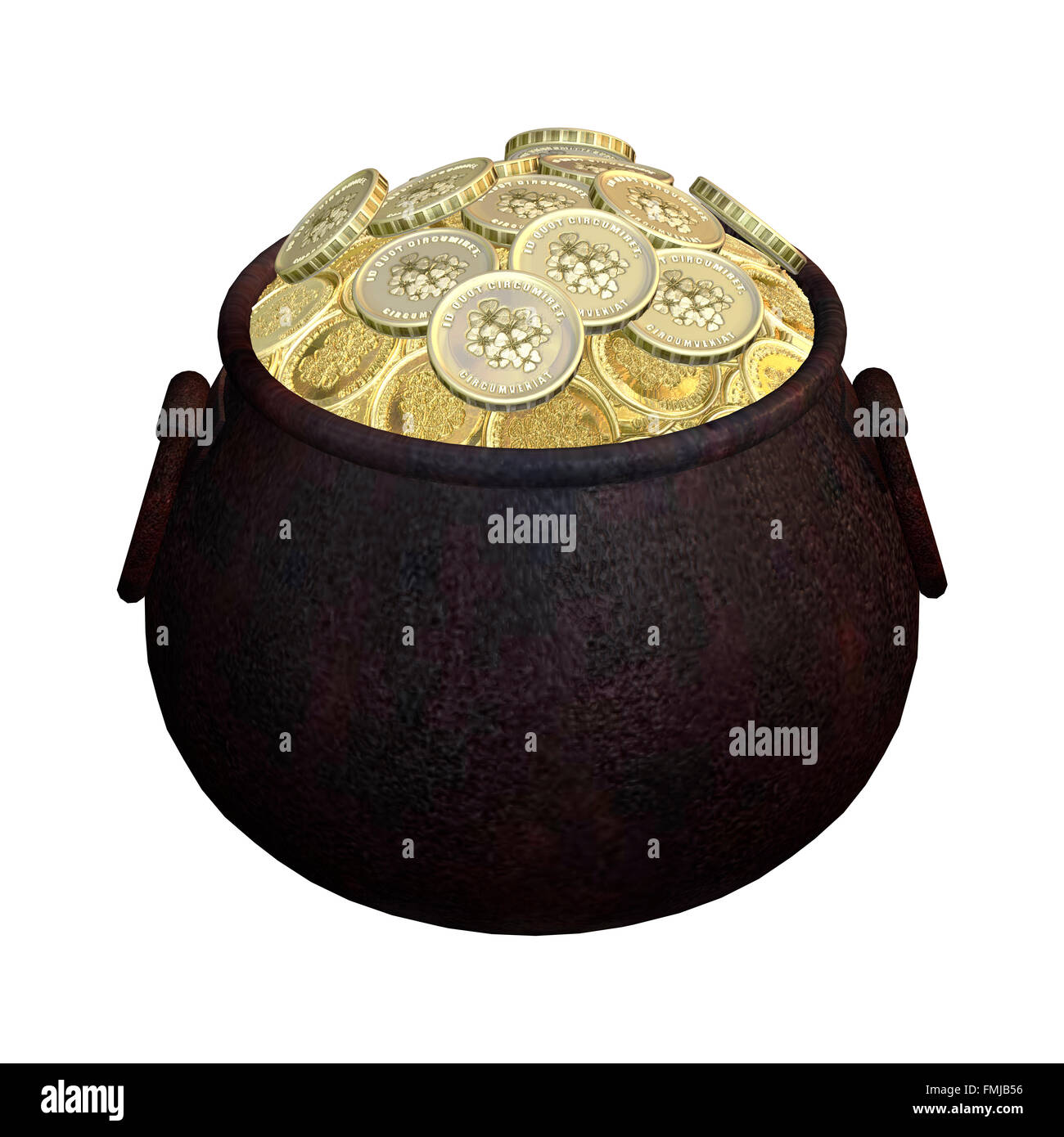 Digital render of a pot of gold isolated on white background Stock ...