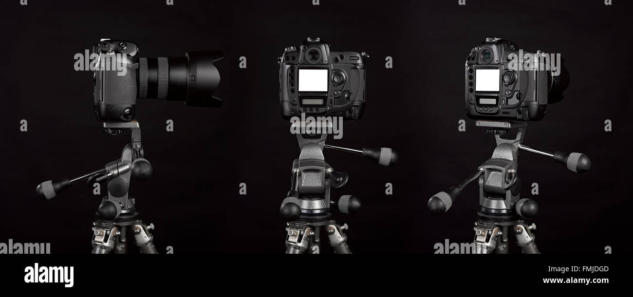 Three angle of Black digital camera on black background Stock Photo - Alamy