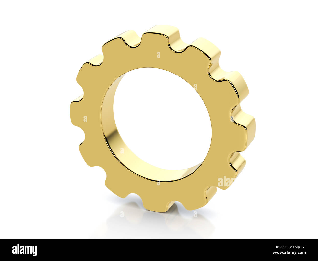 Golden gear symbol on a white background Stock Photo - Alamy