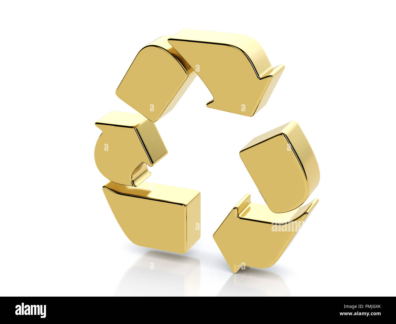 Golden recycle symbol on a white background Stock Photo - Alamy
