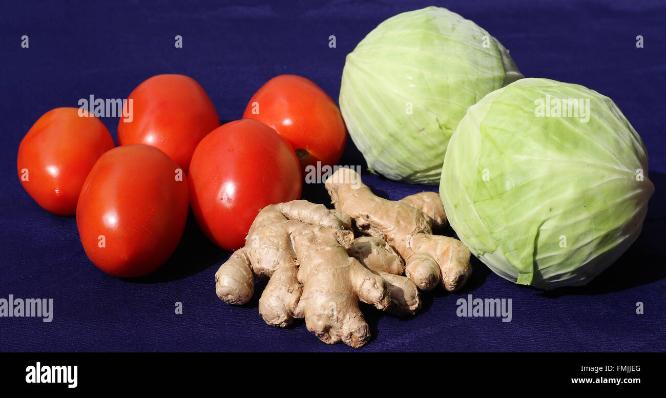 Ginger, cabbage and tomatoes Stock Photo - Alamy